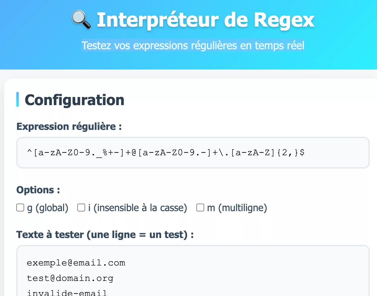 Interpréteur Regex en Ligne